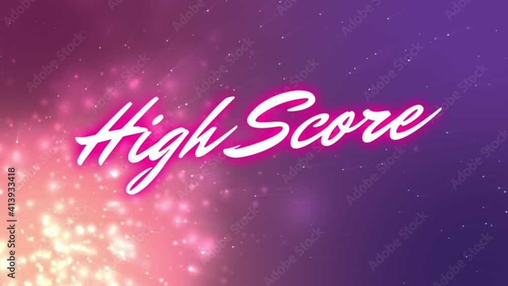 Animation of high score text in white letters over glowing spots on ...