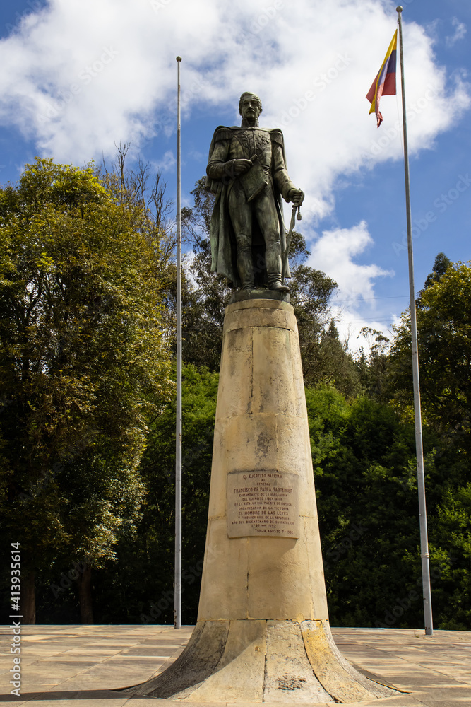 Monument to General Francisco de Paula Santander. The famous historic Bridge of Boyaca in ...