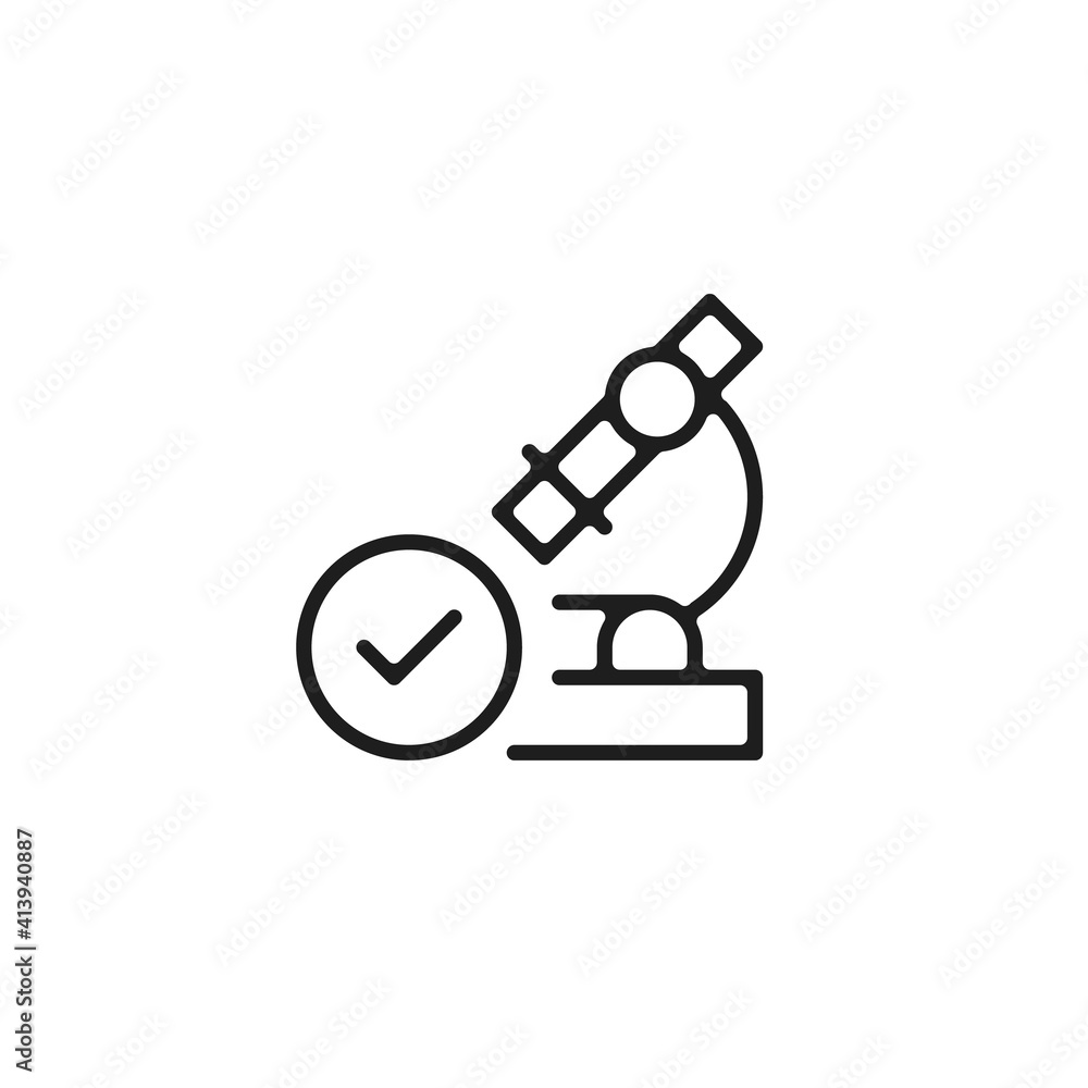 Microscope and check mark icon. Clinically tested, lab tested, approve ...