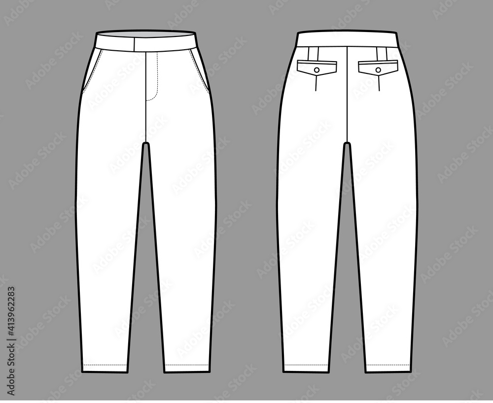 Short capri pants technical fashion illustration with mid-calf length ...