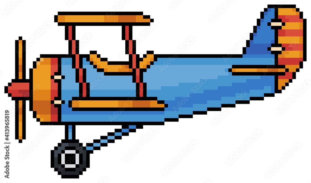 Pixel art biplane plane icon for 8bit game on white background Stock ...
