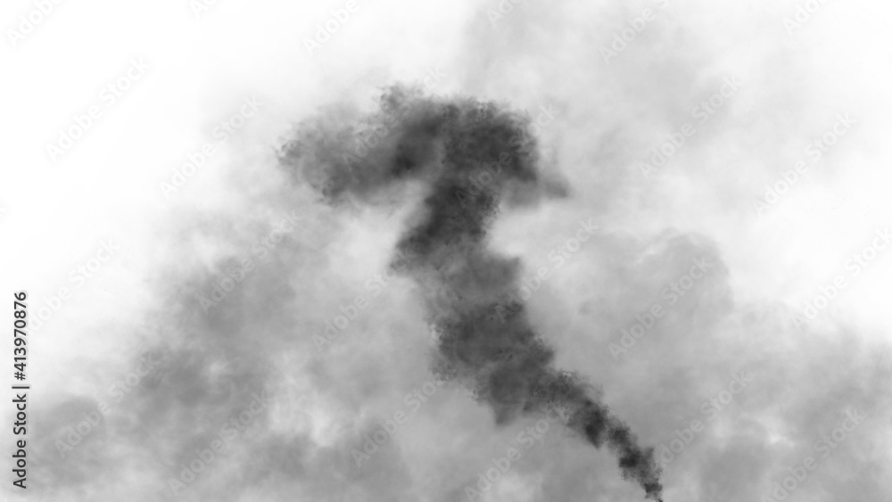 Explosion chemistry smoke bomb on isolated background. Freezing dry fog ...