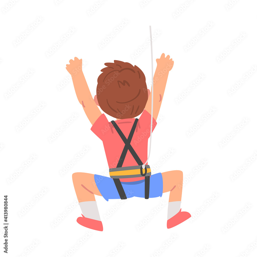 Back View of Cute Boy Climbing Wall, Kid Climber Character Practicing ...