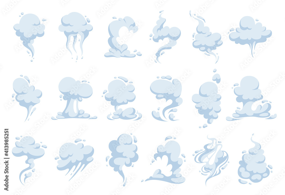 Set of clouds of steam, vapor and smells. Cartoon effects of smoke ...