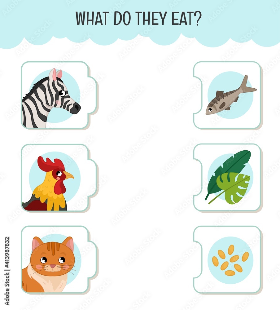 Matching children educational game. What do they eat?. Activity for pre ...