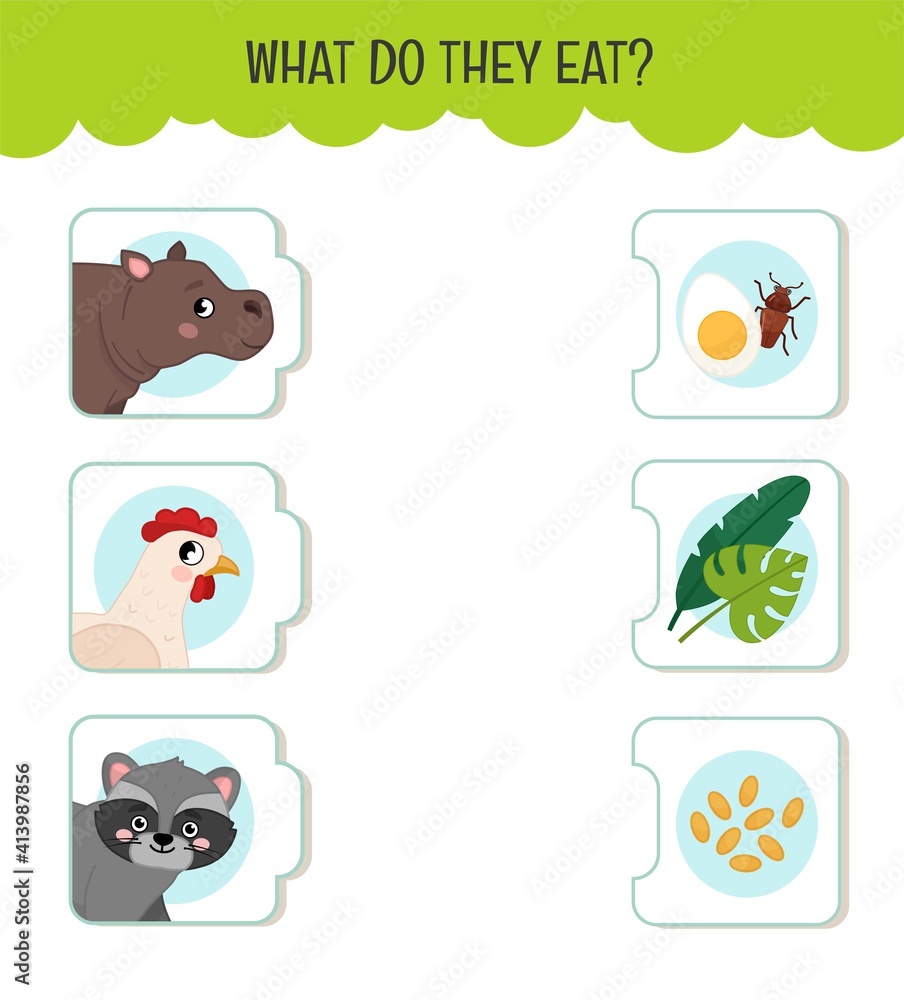 Matching children educational game. What do they eat?. Activity for pre ...