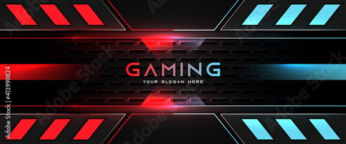 Futuristic red and blue abstract gaming banner design template with ...