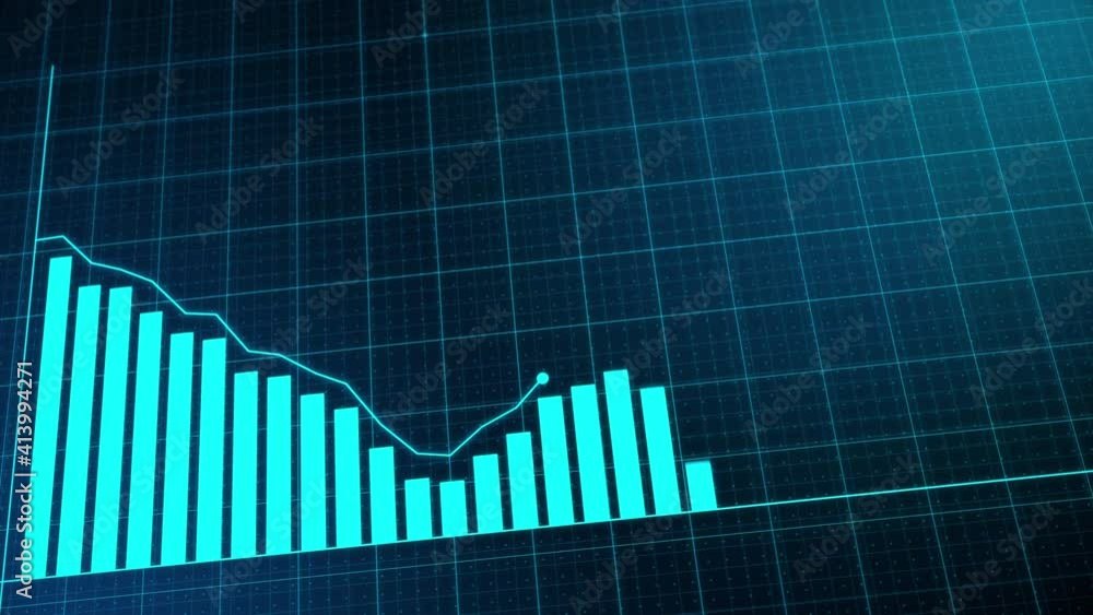Digital bar chart of business falling drop and going up again ...