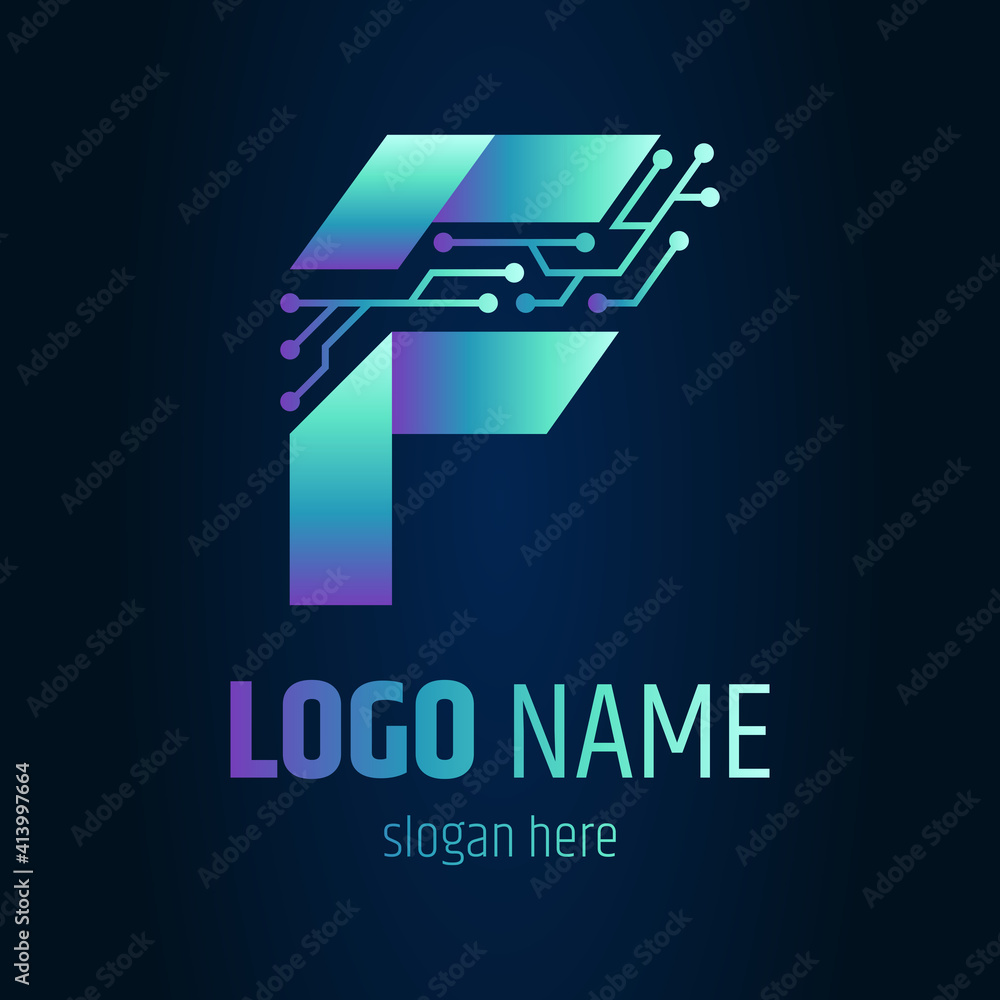Letter F technology logo, gradient logo template ready for use Stock ...