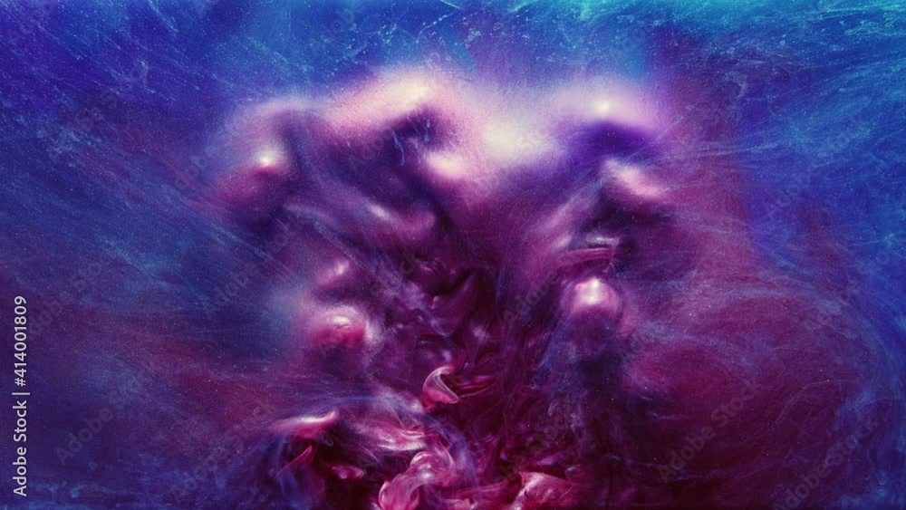 Ink splash. Underwater explosion. Color gradient mist animation. Dark ...