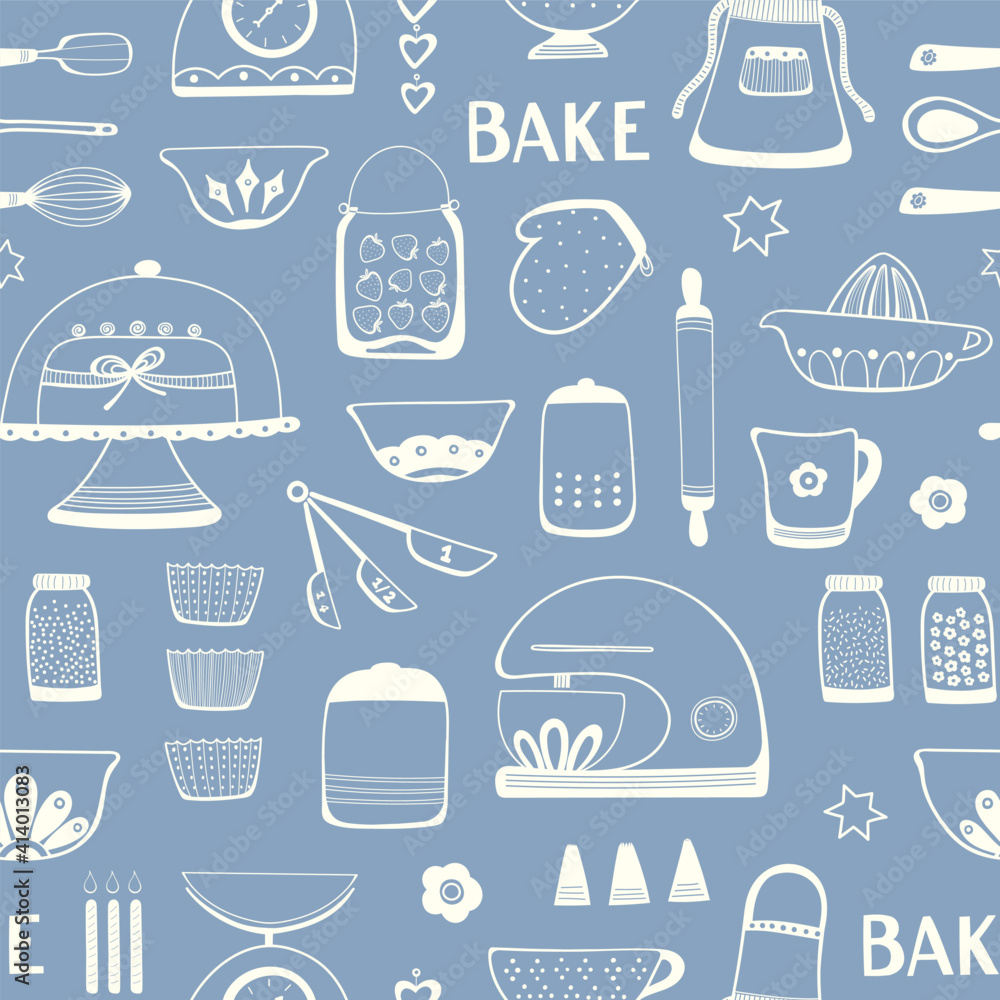 Baking pattern design. Vector seamless repeat of home cake cooking ...