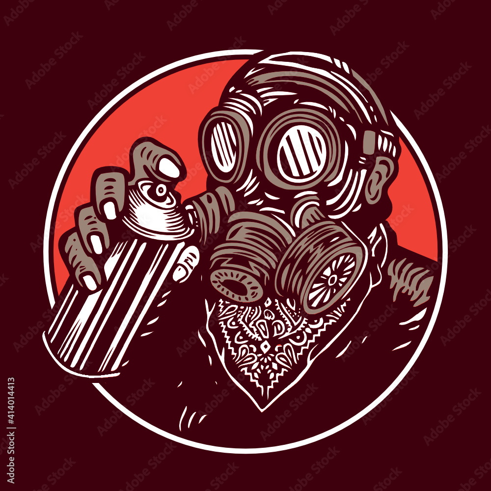 Vintage Gas Mask Graffiti Bomber Character Design Mascot Vector ...