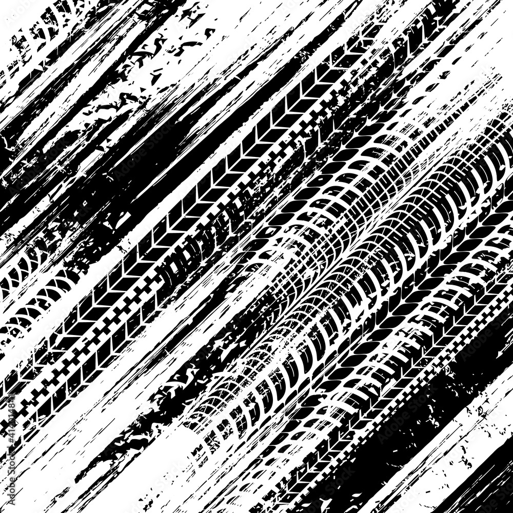 Car tires traces, wheel protector marks grunge texture. Vehicle burned ...