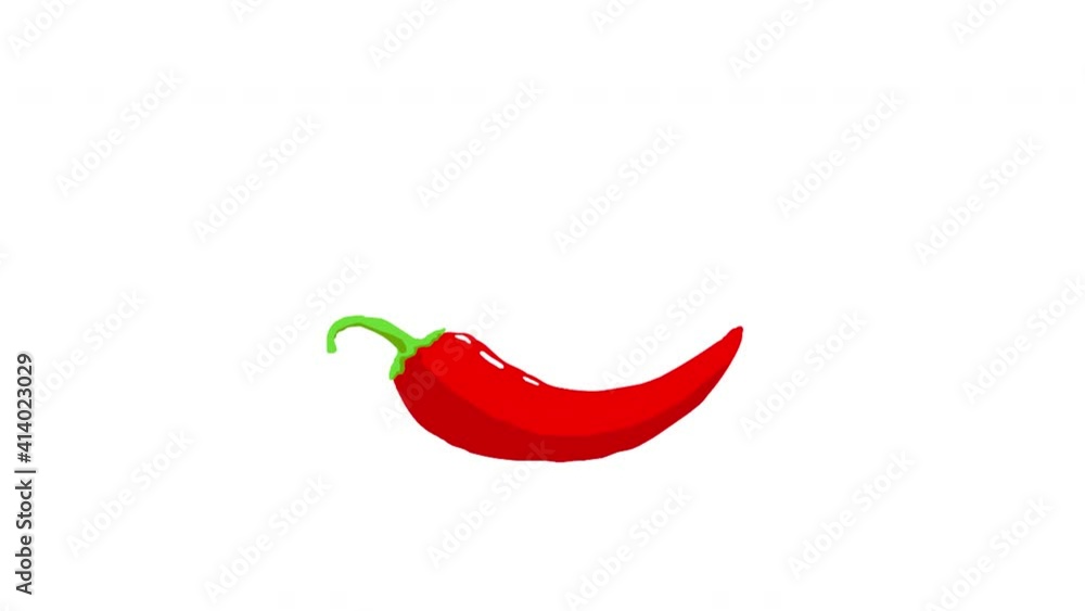 Red pepper animation. Gradual rendering. Flame of fire. 2D. White ...
