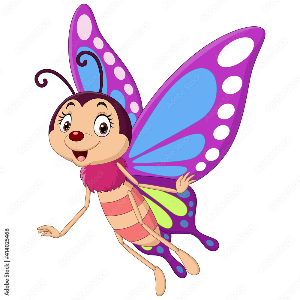 Cartoon funny butterfly flying on white background Stock Vector | Adobe ...