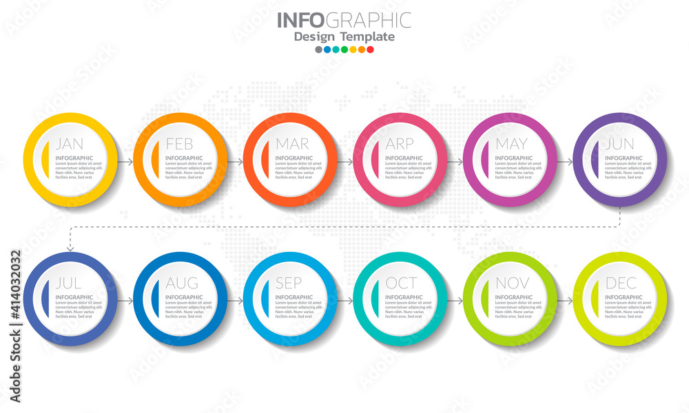 Full year timeline template with 12 months on a horizontal time line as ...