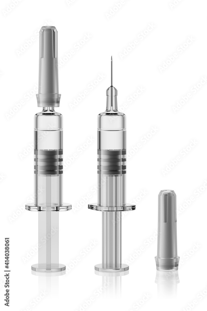 Pre-filled syringe isolated in white. 3D rendering illustration. Stock ...