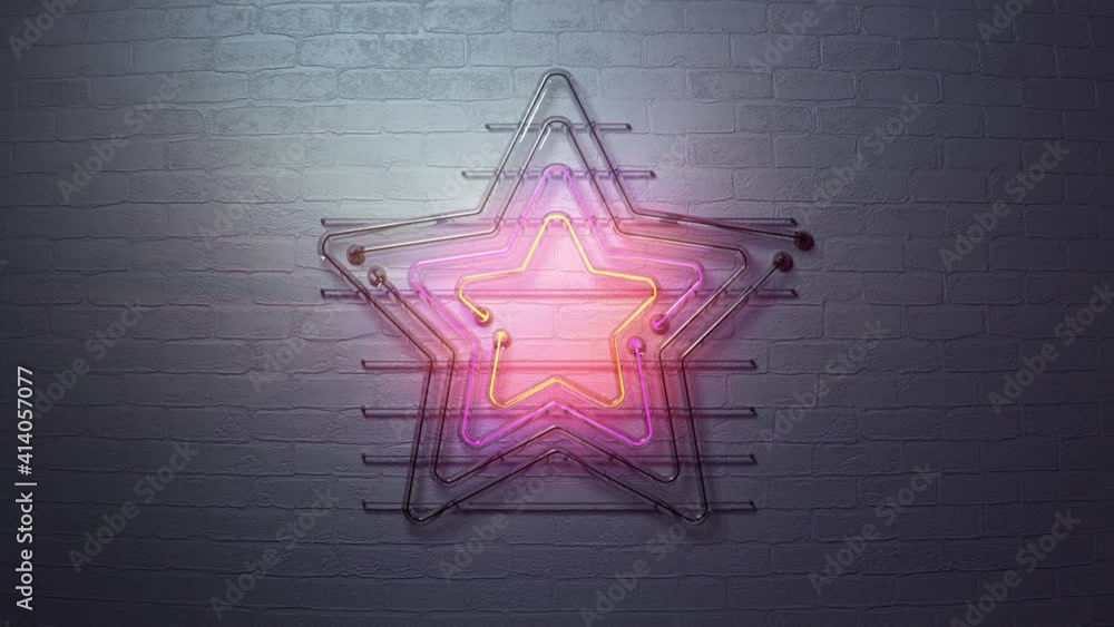 Neon star symbols on brick wall. Nightlife entertainment concept. 3D ...