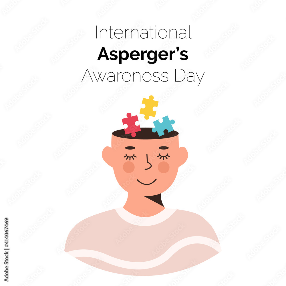 International Asperger Awareness Day Card. Smiling person face with ...