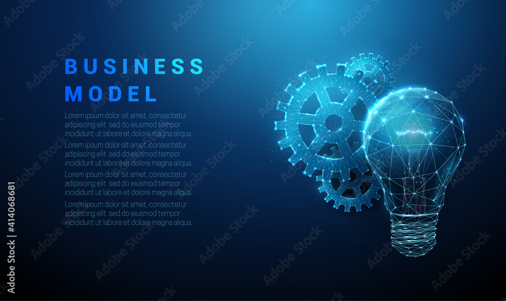 Abstract blue glowing light bulb and cog wheels Stock Vector | Adobe Stock