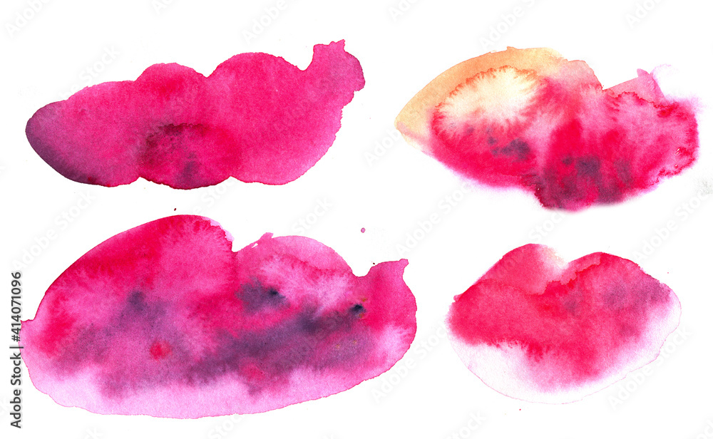 Set of pink watercolor stain. Spots on a white background. Watercolor ...