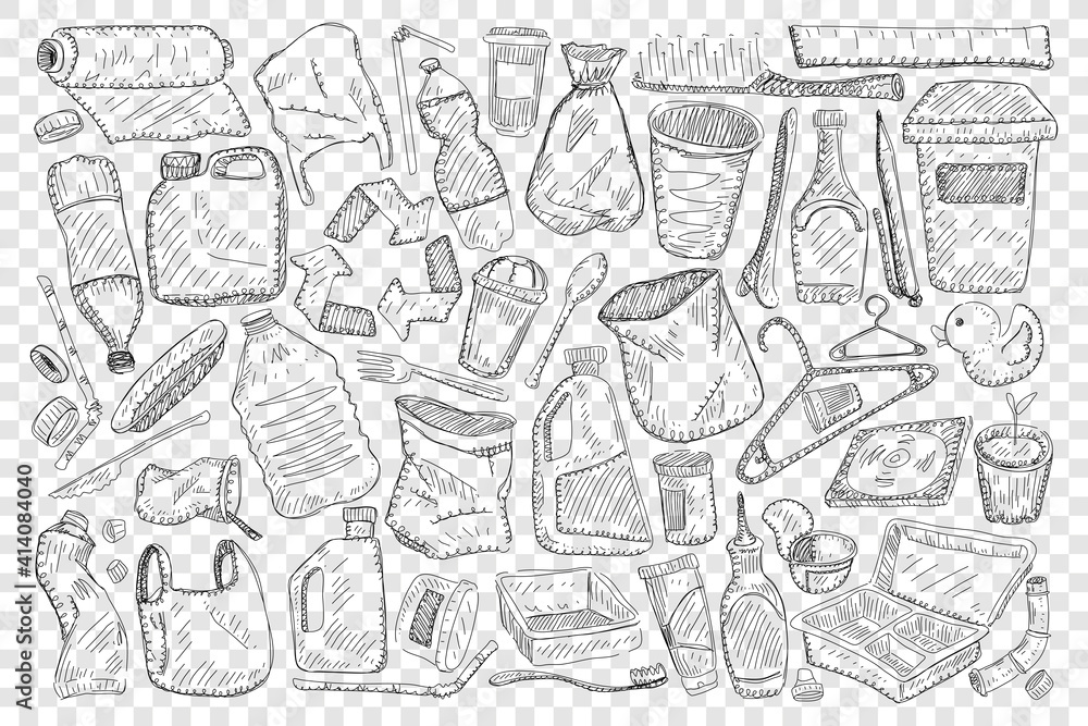 Reusable household and materials for home doodle set. Collection of ...