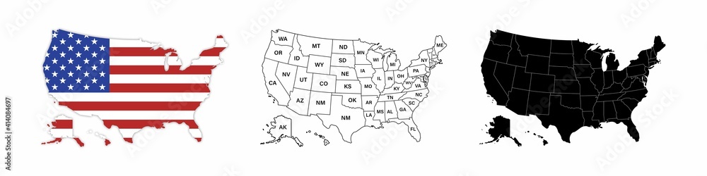 USA map icon symbol. United State of America continent map with states ...