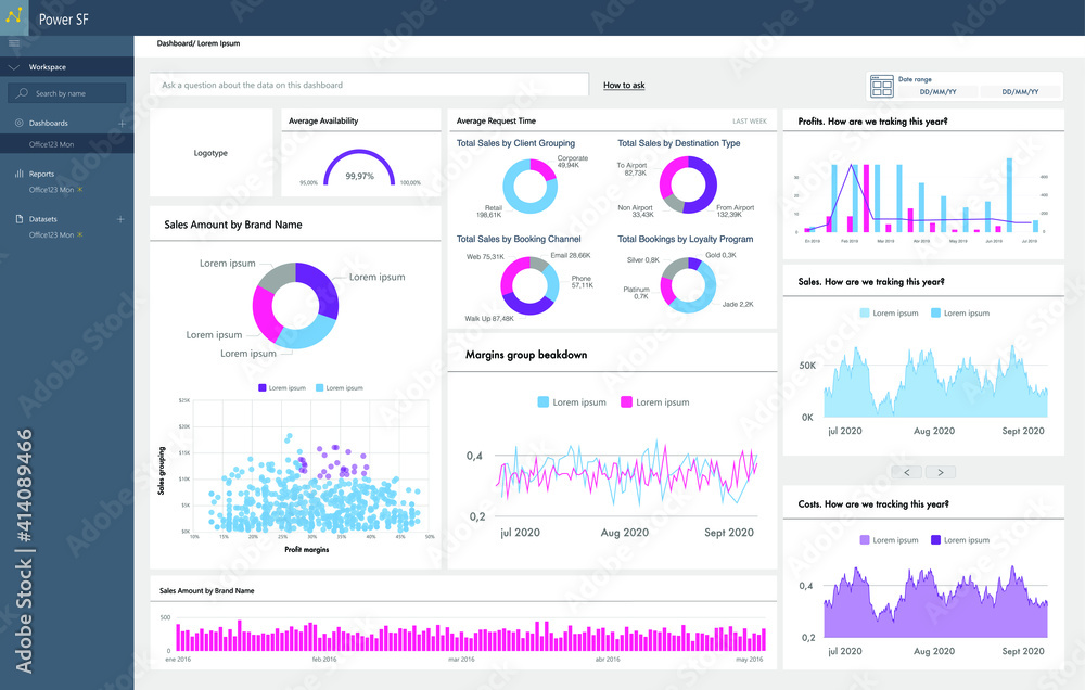 Power BI dashboard blue 2 vector de Stock | Adobe Stock