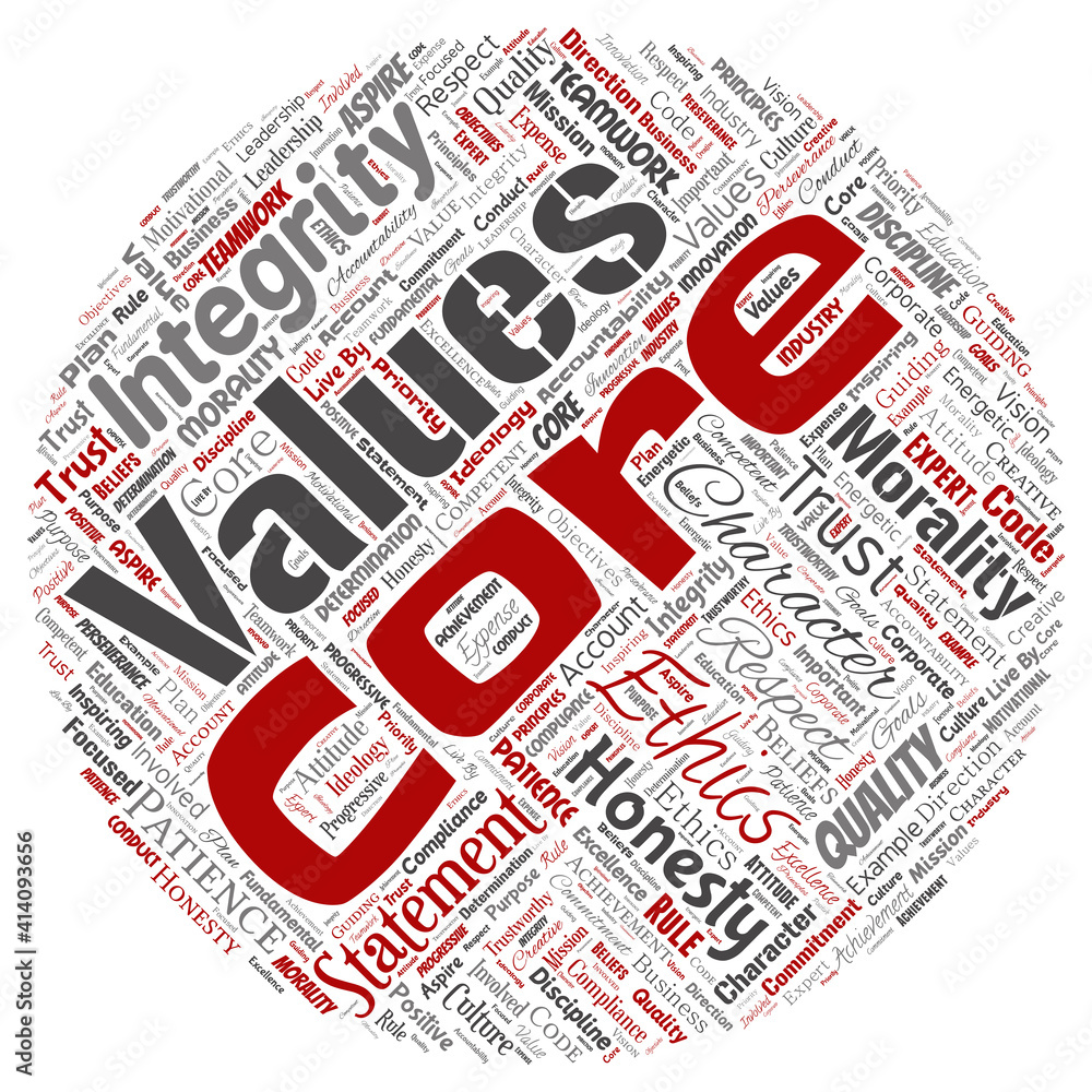 Vector conceptual core values integrity ethics round circle red concept ...