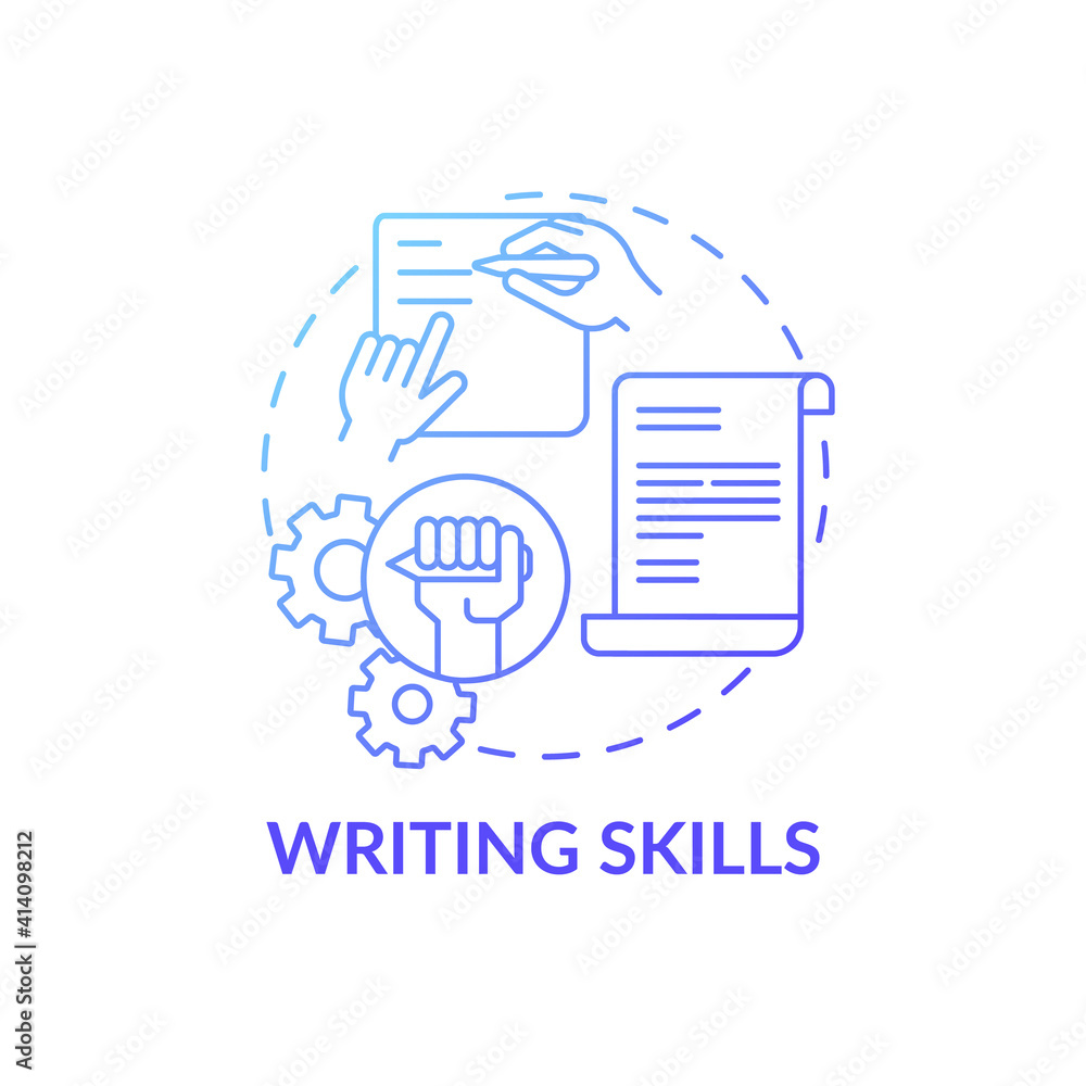 Writing skills concept icon. Language learning competence idea thin ...