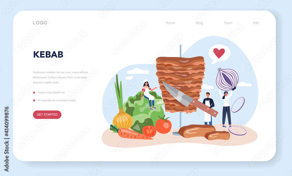 Kebab street food web banner or landing page. Chef cooking delicious ...