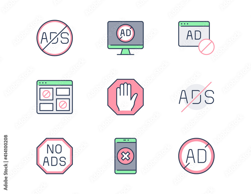 ADS block line icons. Vector illustration with minimal icon - website ...