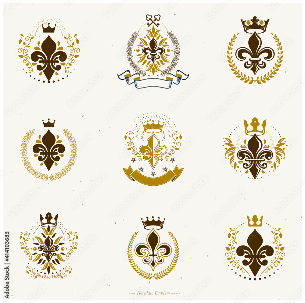 Royal symbols Lily Flowers emblems set. Heraldic vector design elements ...