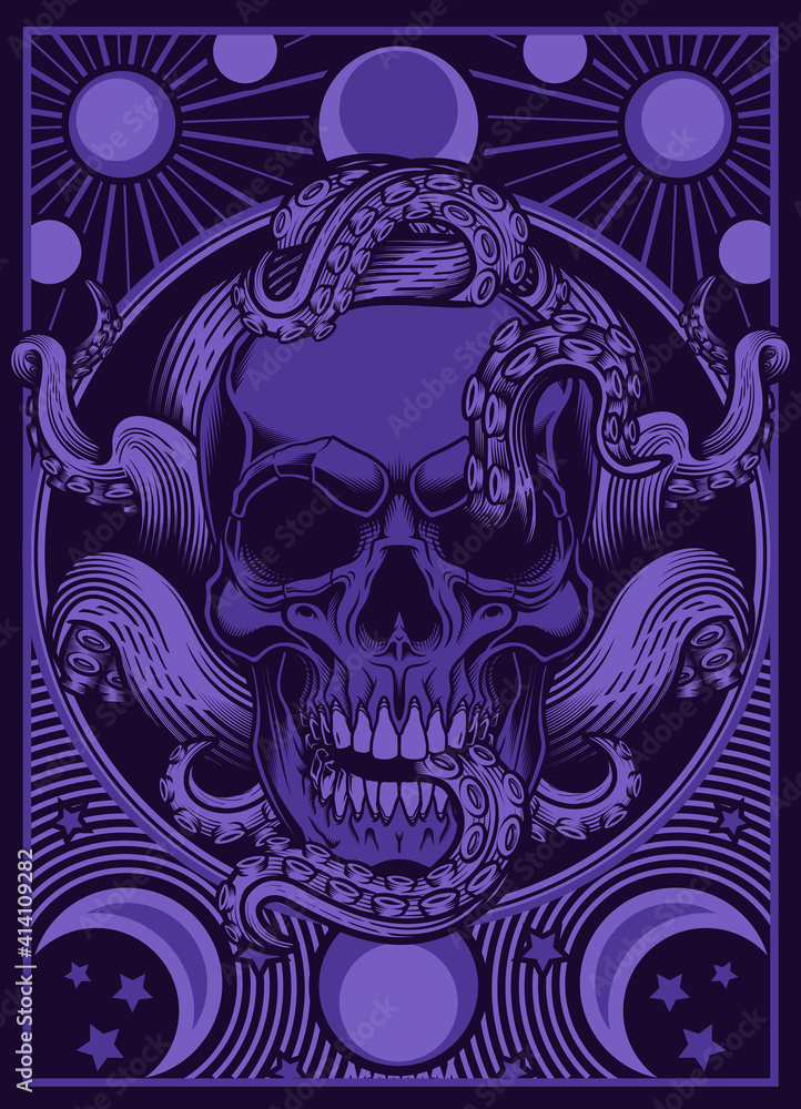 Skull with tentacles design. Vector illustration of human skull with ...