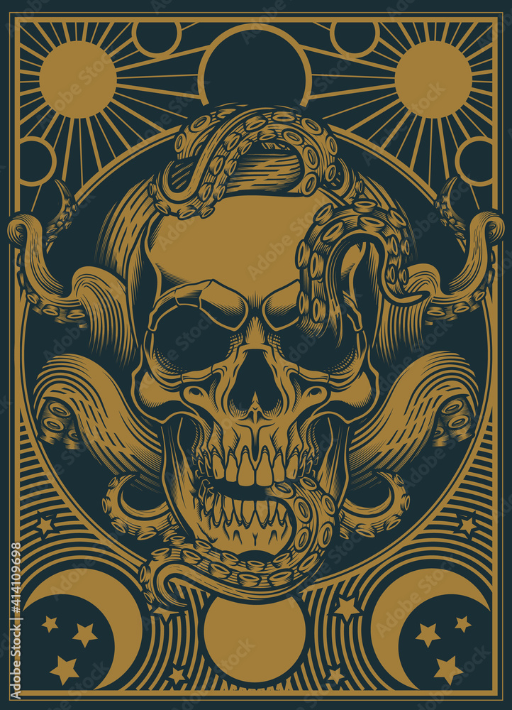 Skull with tentacles design. Vector illustration of human skull with ...
