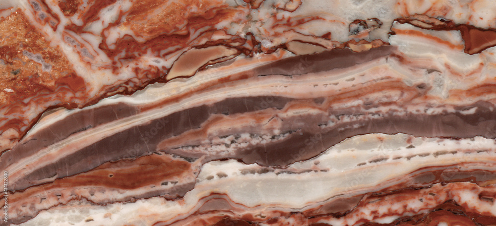 Coral red marble texture background with aqua curly veins, panoramic ...