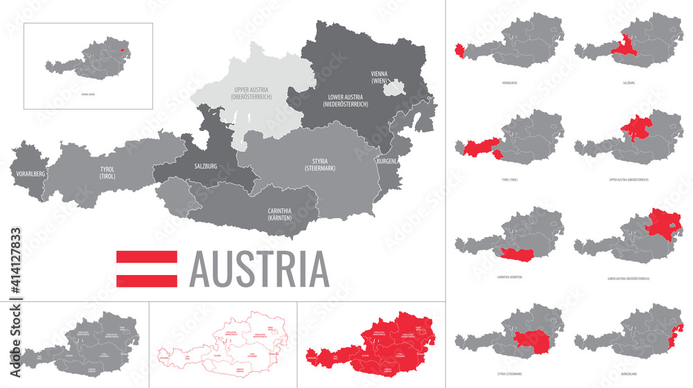 Detailed vector map of regions of Austria with flag Stock Vector ...