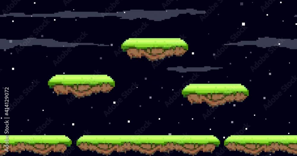 Animation of old style pixel game. Pixel art night game background ...