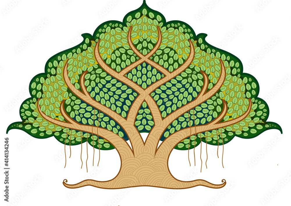 Indian Banyan tree with branches. Stock Illustration | Adobe Stock