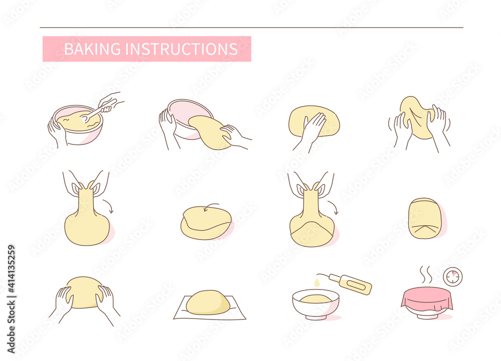 Vetor de Instruction How to Prepare and Cook Dough for Bakery. Baking ...