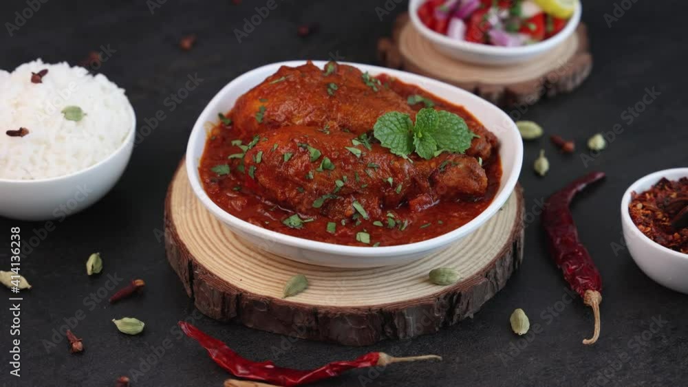 Spicy red Indian Chicken curry tikka masala Chicken leg curry Korma ...