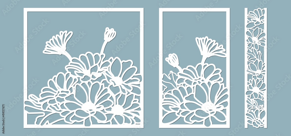 Vetor de chrysanthemums. set template for laser cutting and Plotter ...