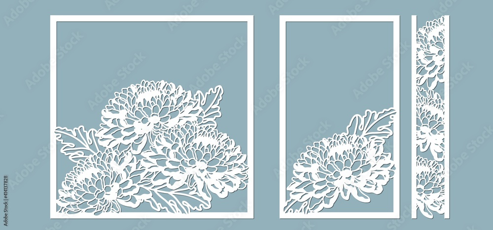 Vetor de chrysanthemums. set template for laser cutting and Plotter ...