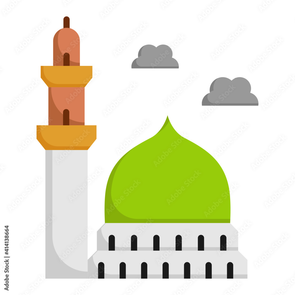 Medina city holy Concept, Minar Prophet Mosque Color Vector Icon Design ...