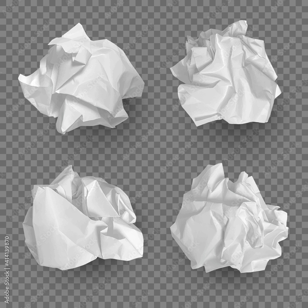 Crumpled paper balls. Realistic garbage bad idea symbols crushed piece ...