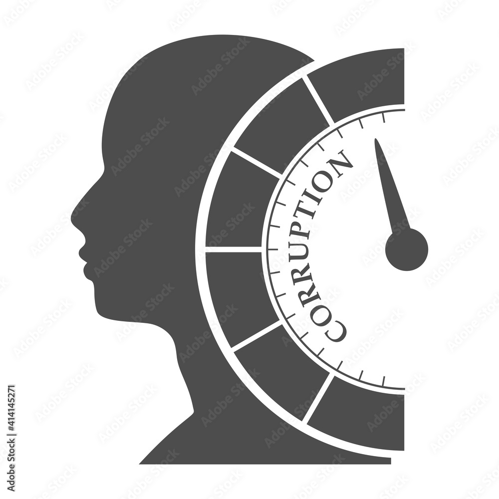 Corruption level meter. Scale with arrow. Head of man silhouette. Stock ...