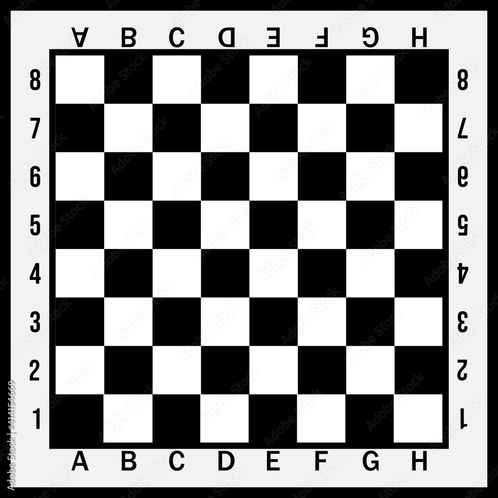 Empty black and white chess board with numbers and letters. Flat style ...