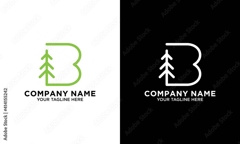 Initial B with Pine tree logo Design inspiration vector icon ...