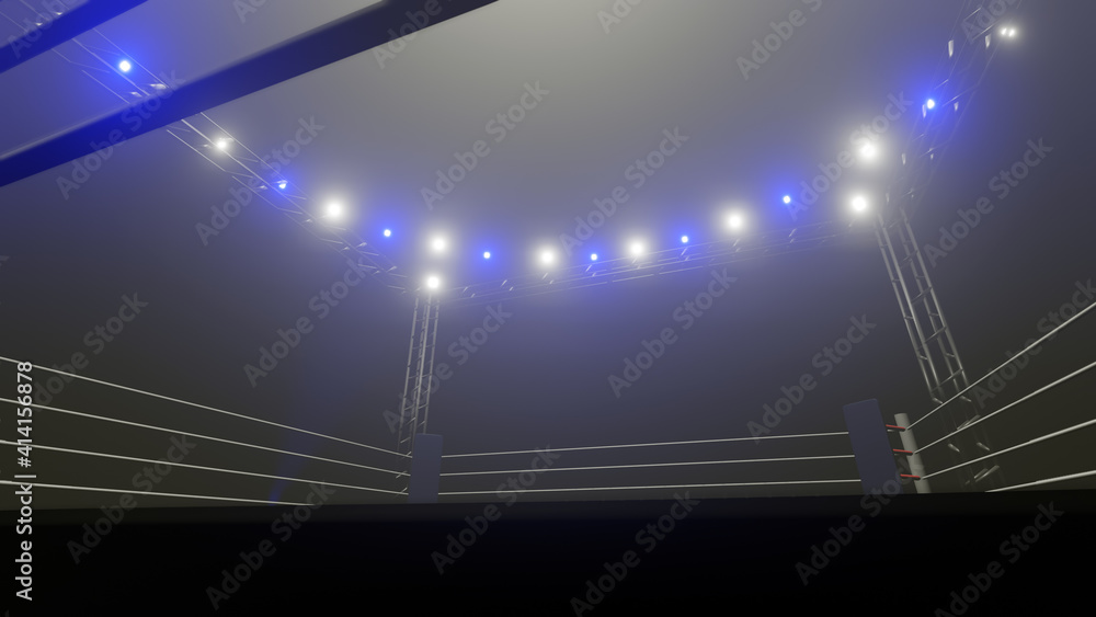3D boxer arena. Isolated empty boxing ring with light. 3D rendering ...