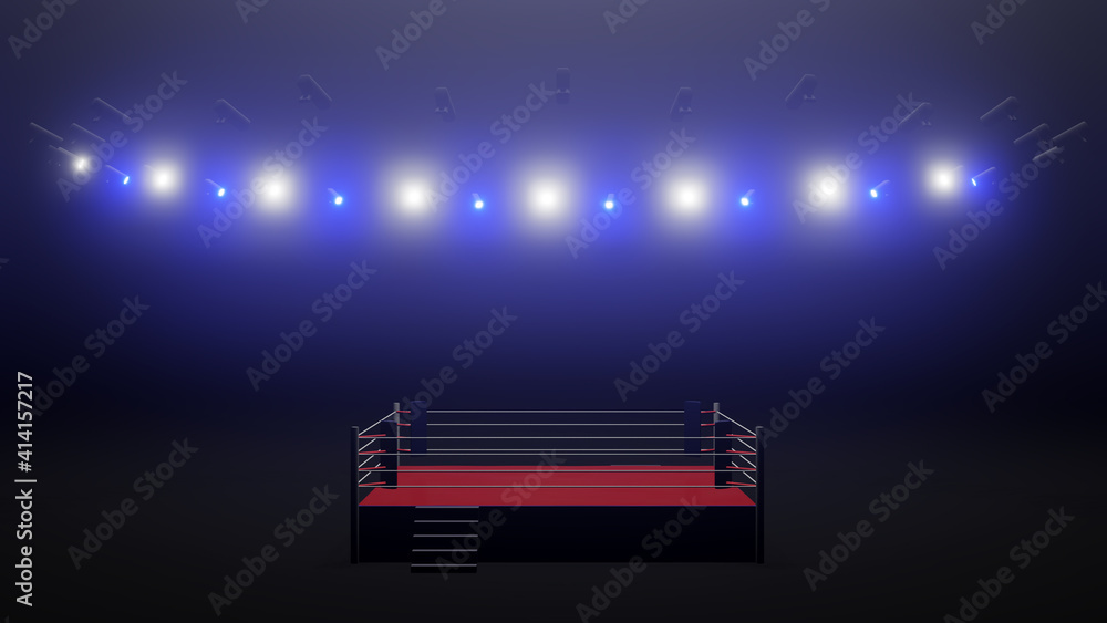 3D boxer arena. Isolated empty boxing ring with light. 3D rendering ...